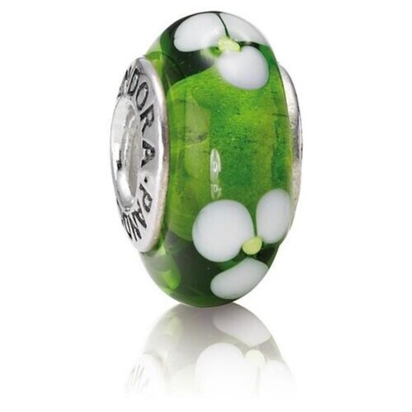 Pandora | Jewelry | Pandora Green Flowers Glass Murano Charm | Poshmark